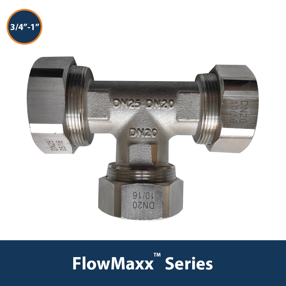 3/4" X 1" X 3/4" Quick Connect Tee for Stainless Steel Pipe - SunMaxx Solar